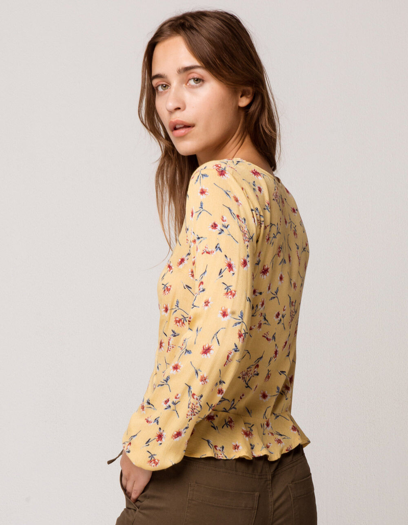 Sky And Sparrow Cinch Front Womens Peplum Top Yellow Combo Tillys