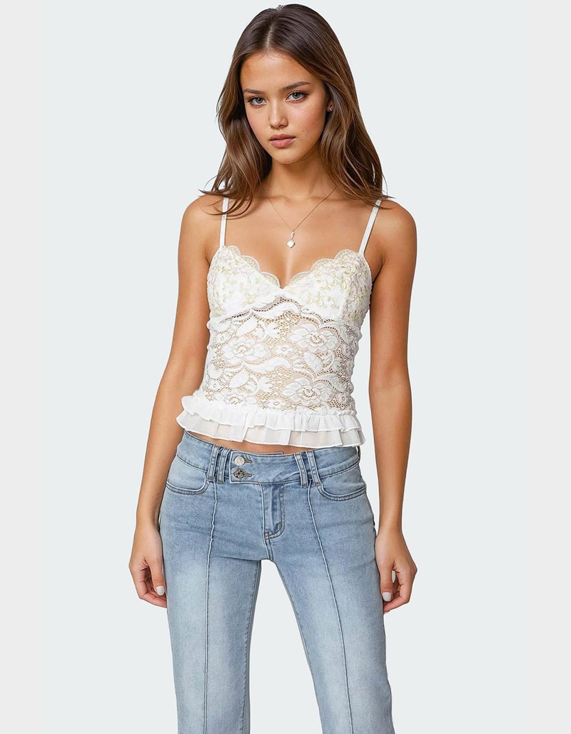 EDIKTED Torin Sheer Lace Tank Top - WHITE - XL | Tillys