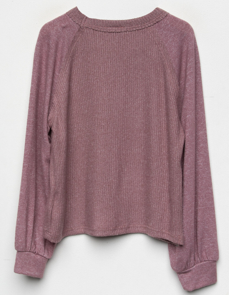 FOR ALL SEASONS Brushed Raglan Girls Top - MAUVE - XL | Tillys