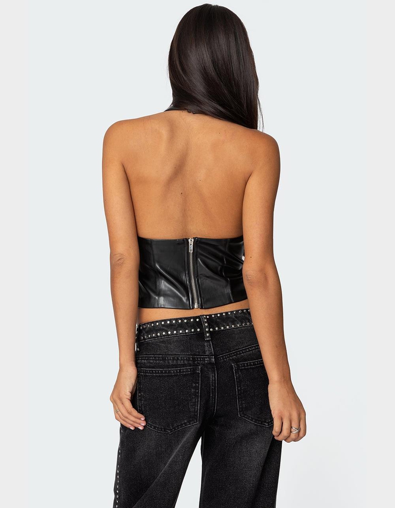 EDIKTED Tana Faux Leather Halter Top - BLACK | Tillys