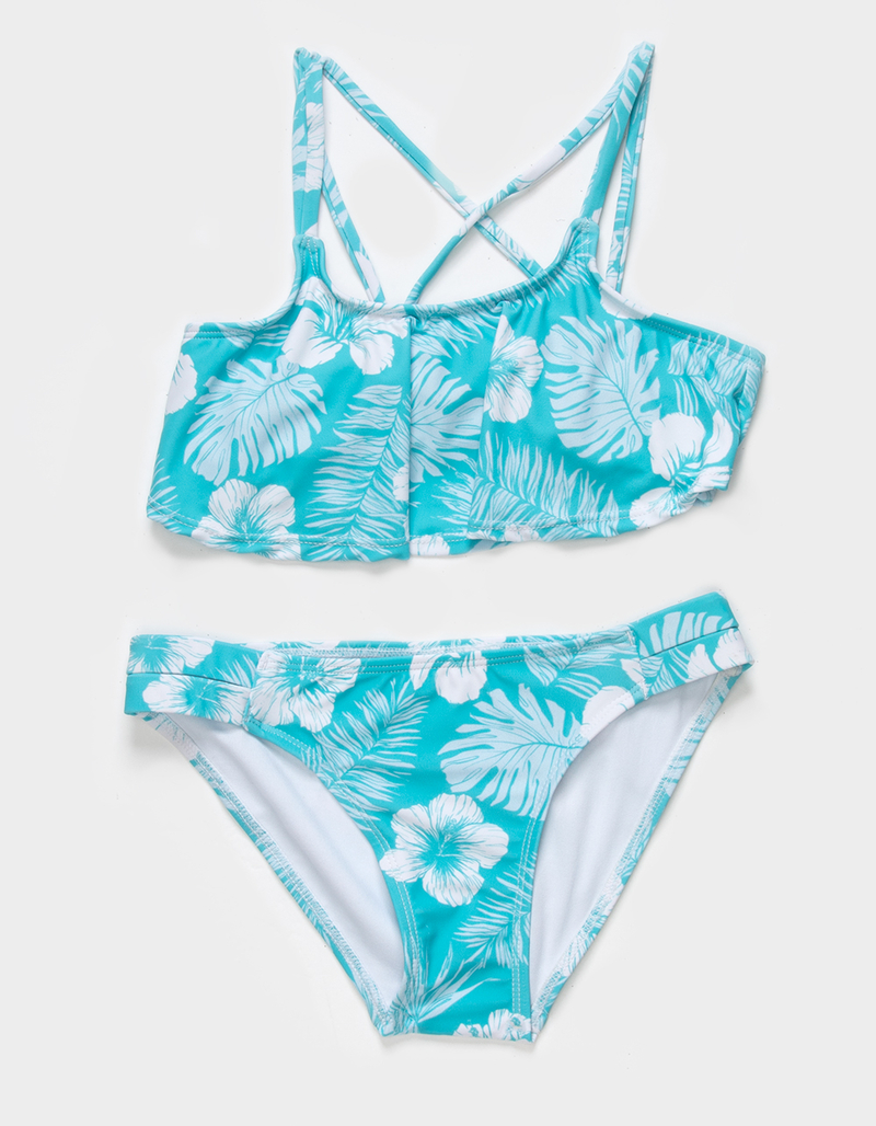 CORAL & REEF Aqua Hibiscus Girls Ruffle Bralette Bikini Set - BLUE ...