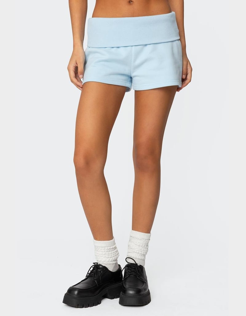 EDIKTED Super Edikted Fold Over Sweat Shorts - LIGHT BLUE | Tillys