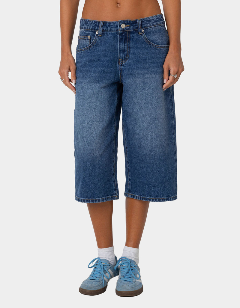 EDIKTED Xtra Long Low Rise Denim Bermuda Shorts - LIGHT BLUE | Tillys