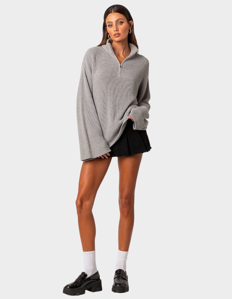 EDIKTED Amour High Neck Oversized Zip Sweater - GRAY | Tillys