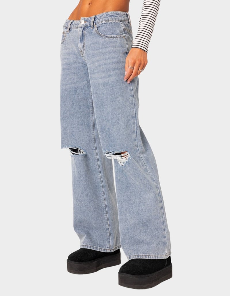 EDIKTED Debbie Distressed Low Rise Jeans - LIGHT BLUE | Tillys
