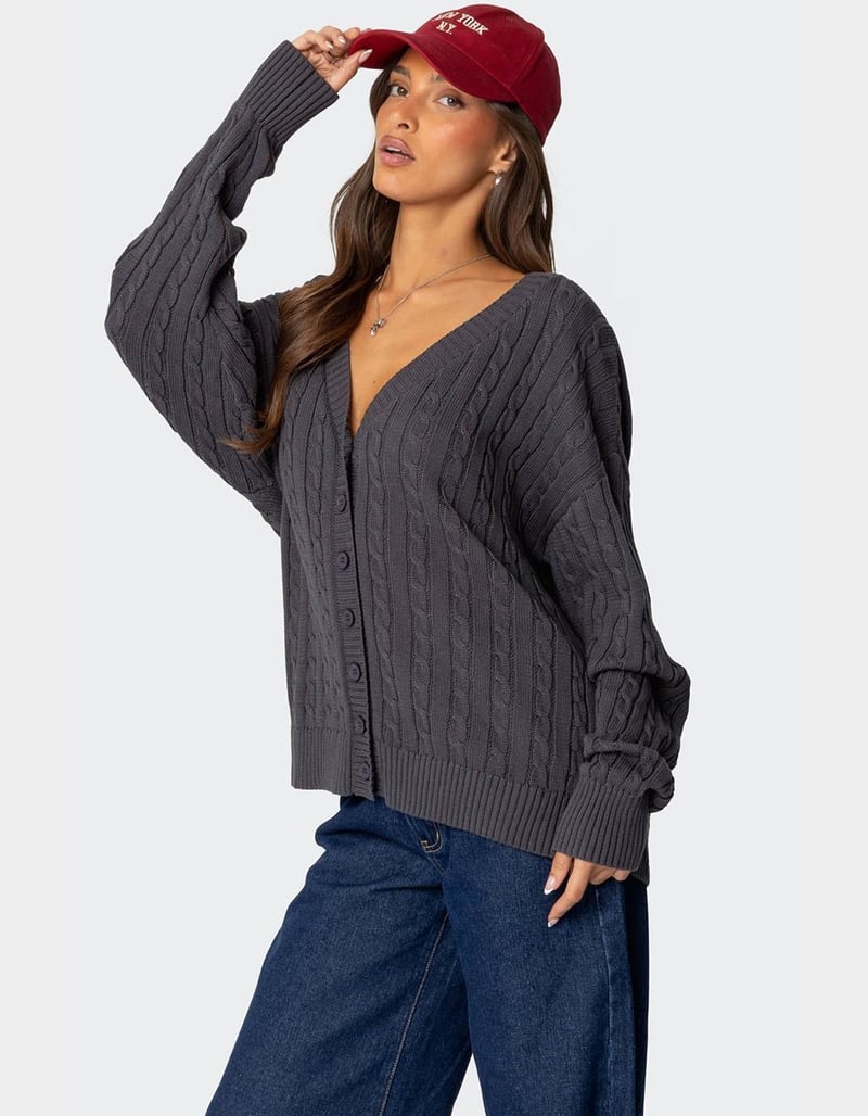 EDIKTED Francine Oversized V-Neck Cardigan - GRAY | Tillys