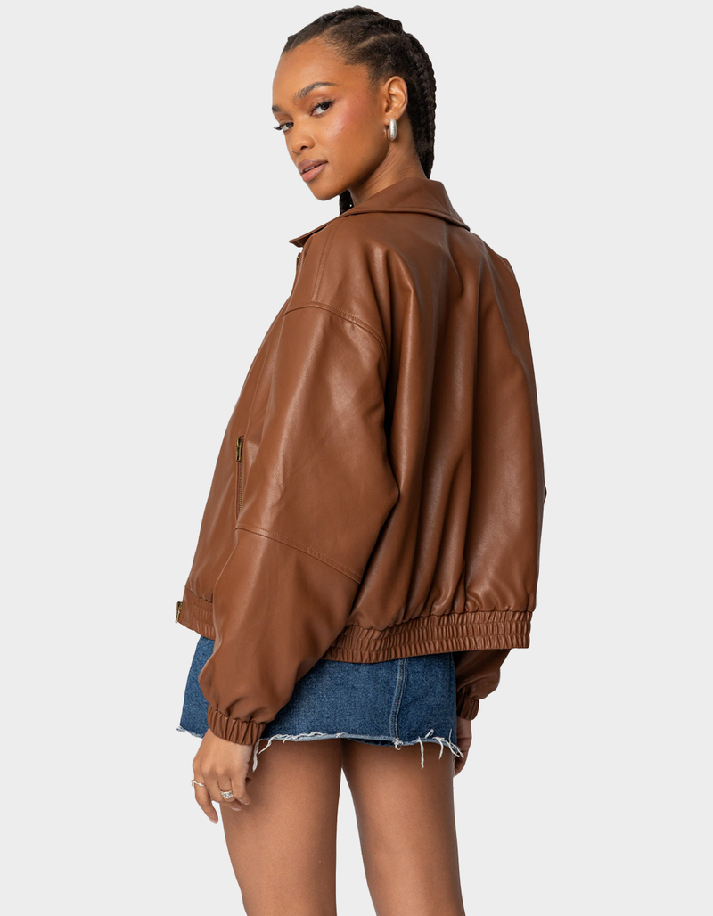 EDIKTED Halley Faux Leather Bomber Jacket - BROWN | Tillys