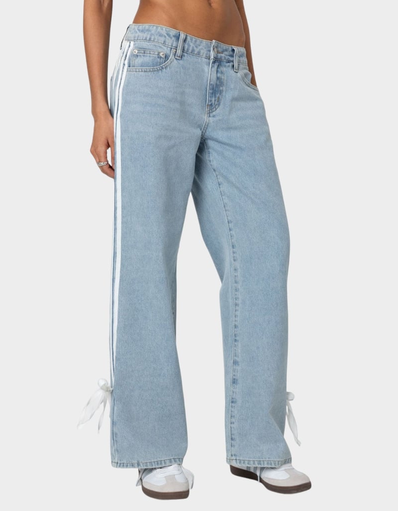 EDIKTED Washed Low Rise Ribbon Jeans - LIGHT BLUE - M | Tillys