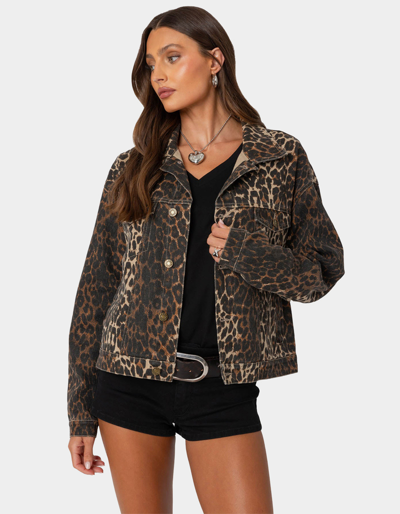 EDIKTED Leopard Print Denim Jacket - ORANGE | Tillys