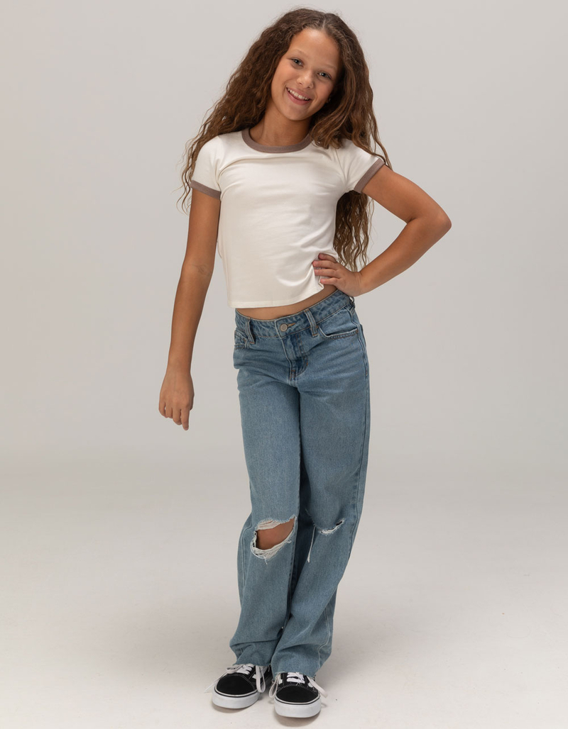 FULL TILT Essentials Girls Ringer Tee - white brown | Tillys