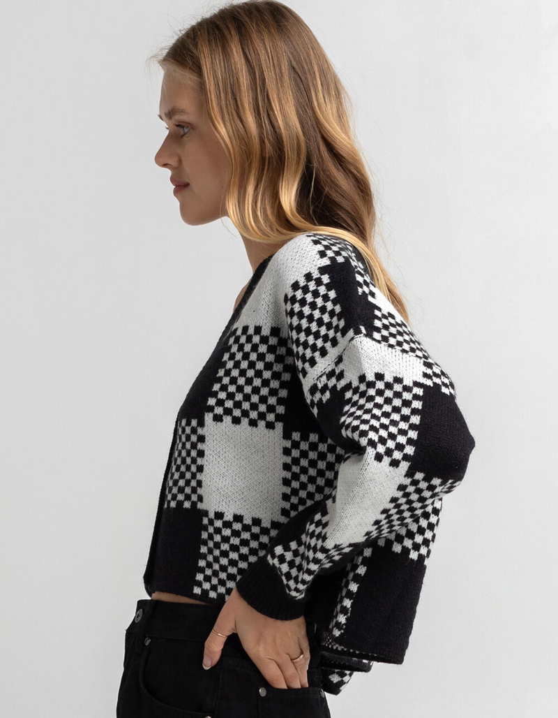 TIMING Plaid Womens Crop Cardigan - BLACK/WHITE | Tillys