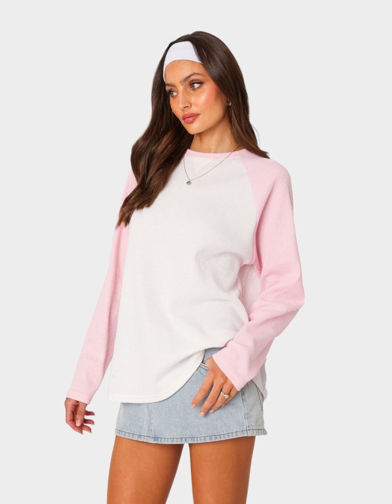 EDIKTED Me Time Oversized Waffle Top - LIGHT PINK | Tillys