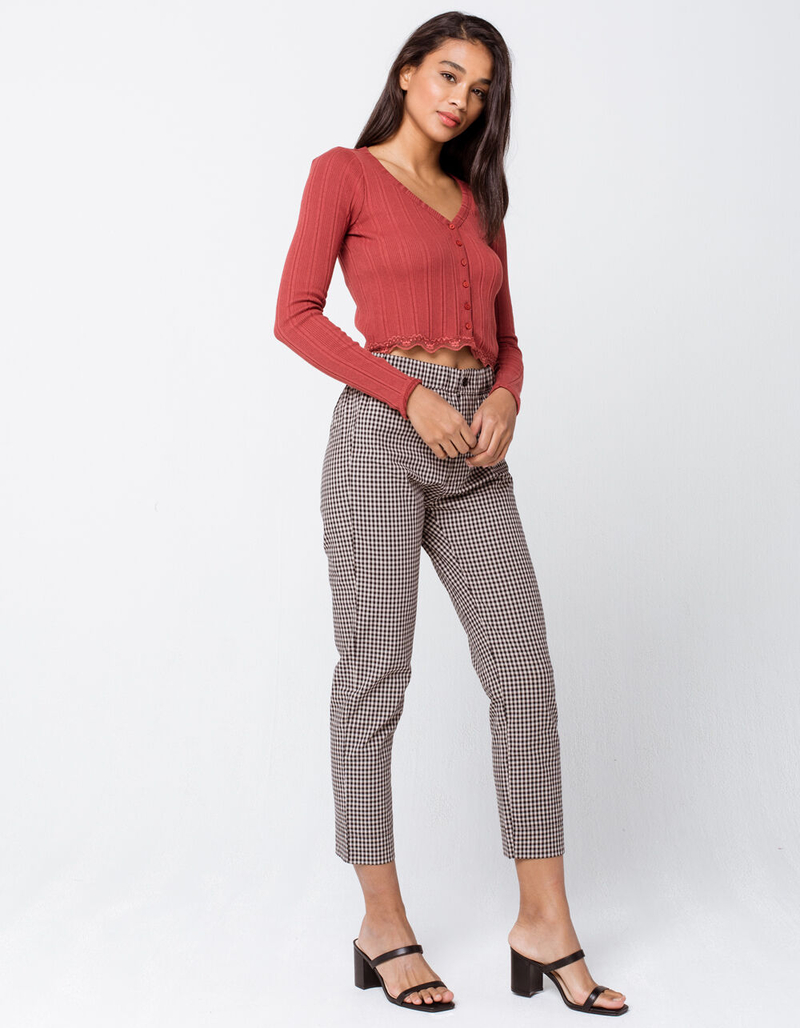 Sky And Sparrow Lace Trim Button Front Rust Womens Knit Top Rust Tillys