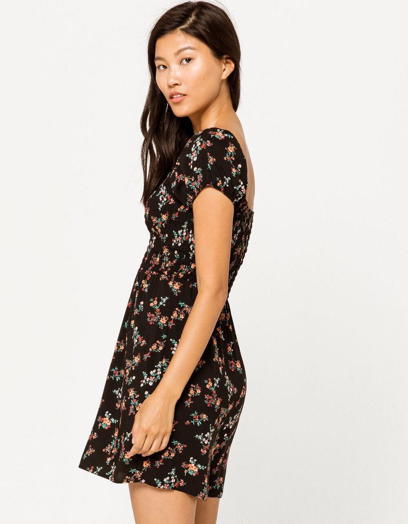 Sky And Sparrow Smocked Peasant Black Dress Black Xl Tillys