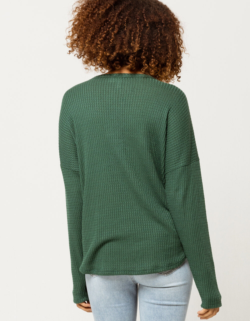 Sky And Sparrow Button Tie Front Hunter Green Womens Thermal Top