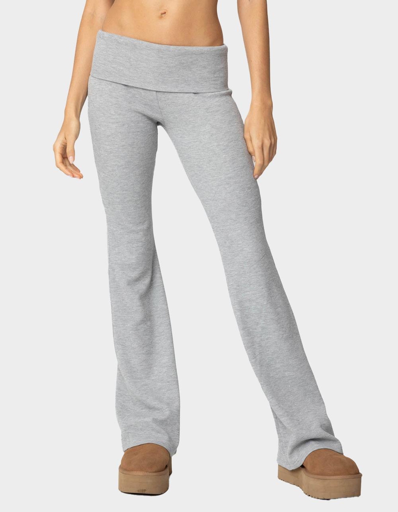 EDIKTED Sab Fold Over Waffle Knit Pants - GRAY | Tillys