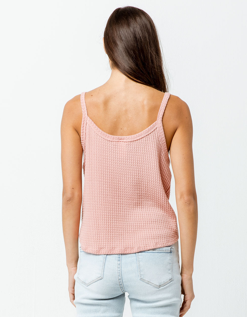Sky And Sparrow Button Tie Front Coral Womens Thermal Tank Top Coral