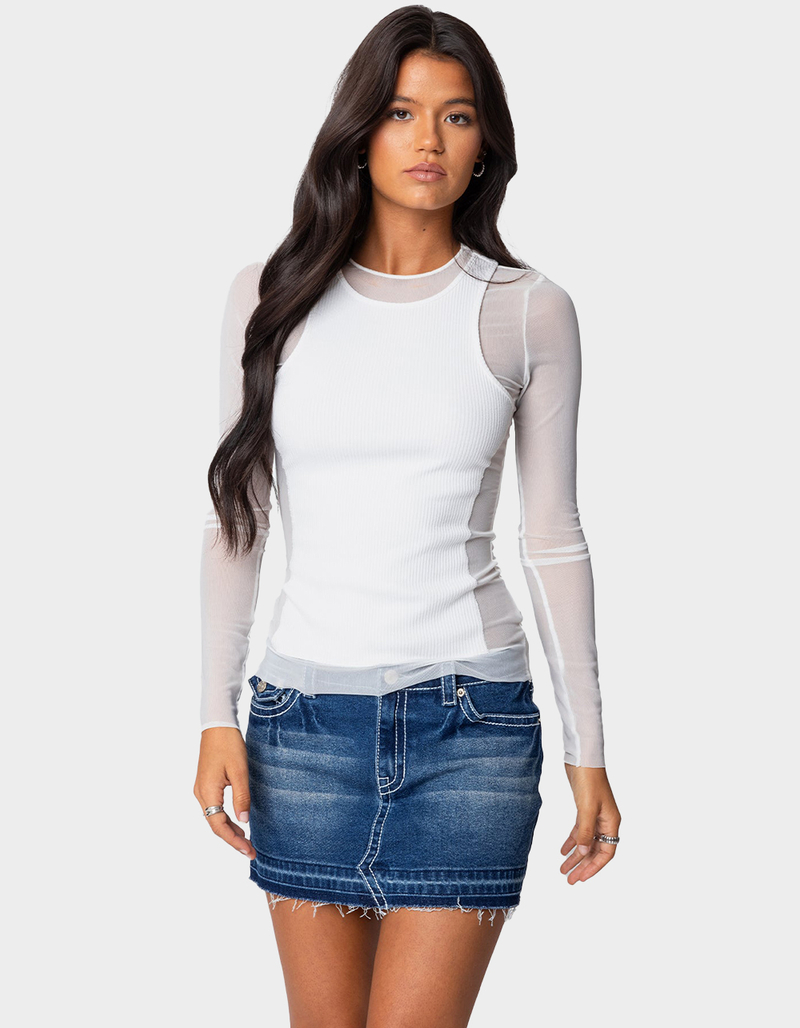 EDIKTED Rib Tank Layered Mesh Top - WHITE - XL | Tillys