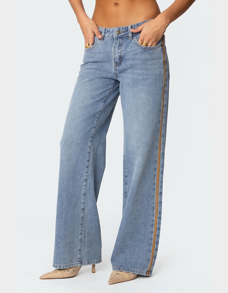 EDIKTED Faux Suede Stripe Low Rise Jeans - BLUE | Tillys