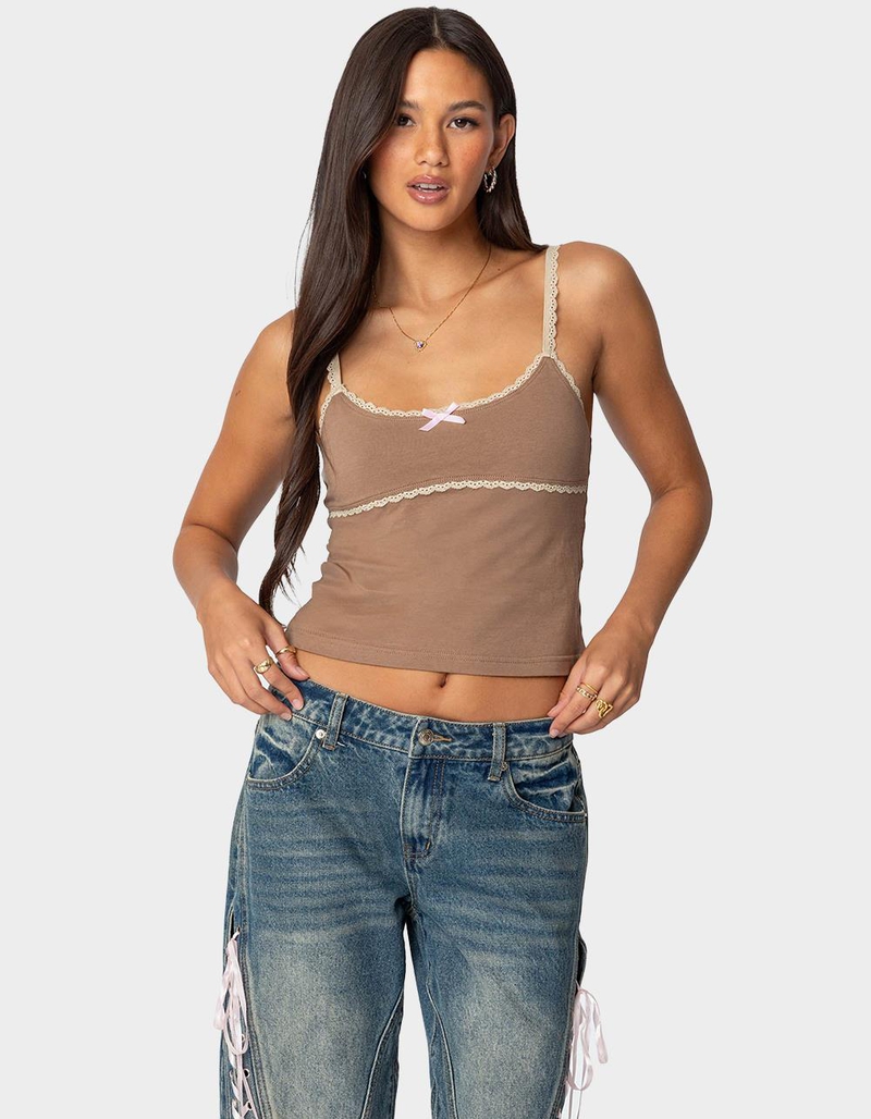 EDIKTED Elin Lace Trim Tank Top - BROWN - M | Tillys