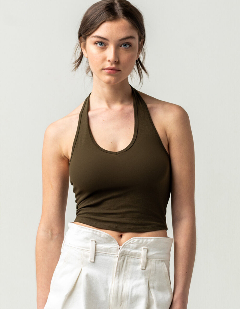 BOZZOLO Womens Olive Halter Top - OLIVE - L | Tillys