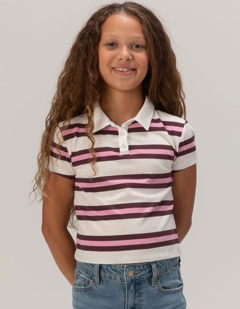 RSQ Rugby Stripe Girls Polo Shirt - Cream Combo | Tillys