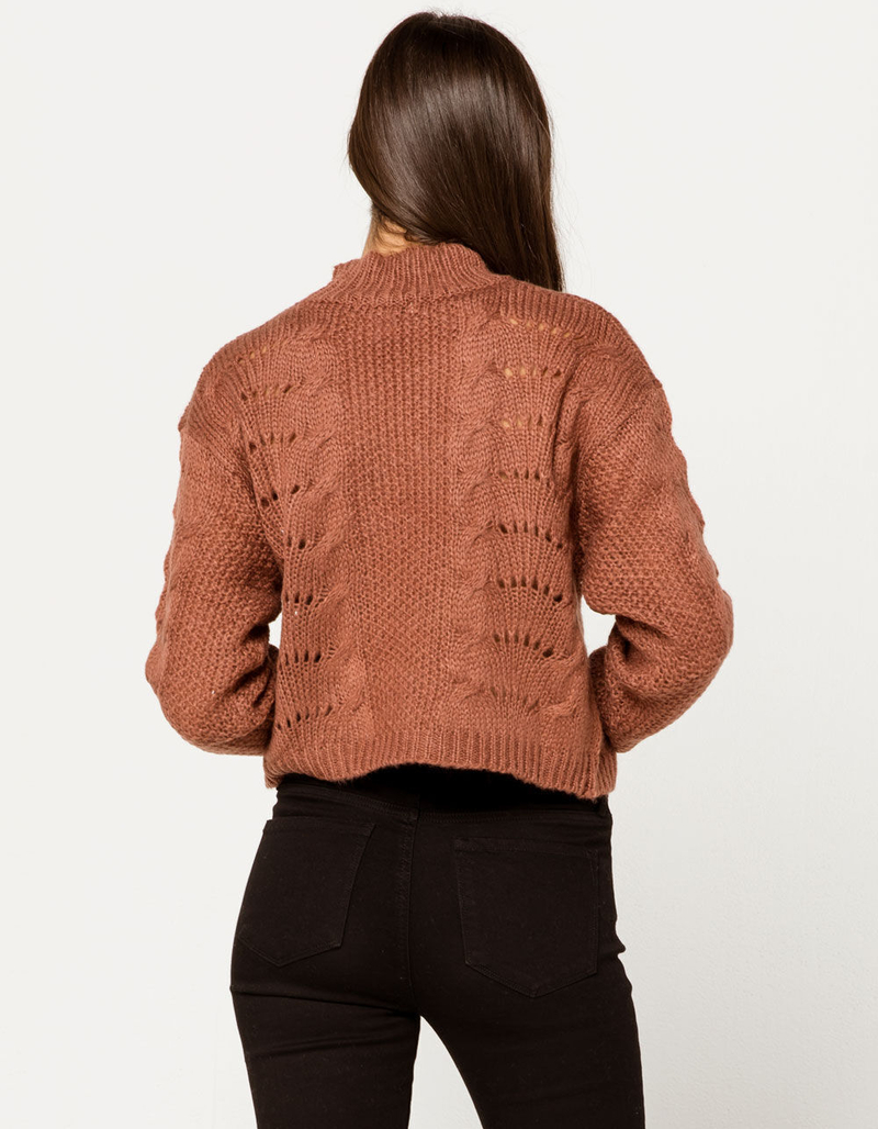 WOVEN HEART Open Text Mock Neck Rust Womens Crop Sweater - RUST | Tillys
