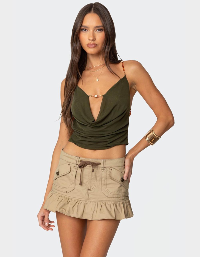 EDIKTED Beaded Deep Cowl Neck Backless Top - GREEN - L | Tillys