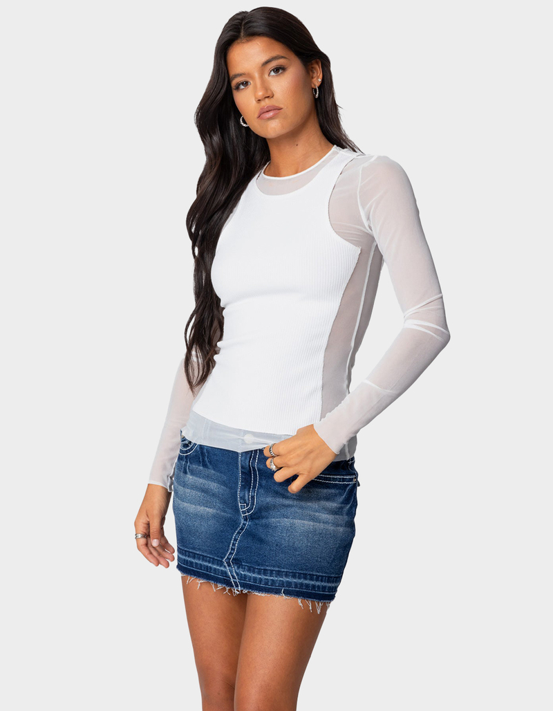 EDIKTED Rib Tank Layered Mesh Top - WHITE | Tillys