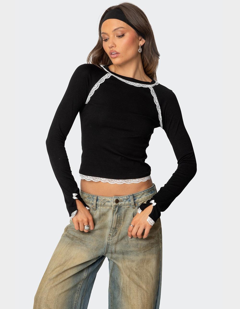 EDIKTED Edith Lacey Ribbed Top - BLACK | Tillys