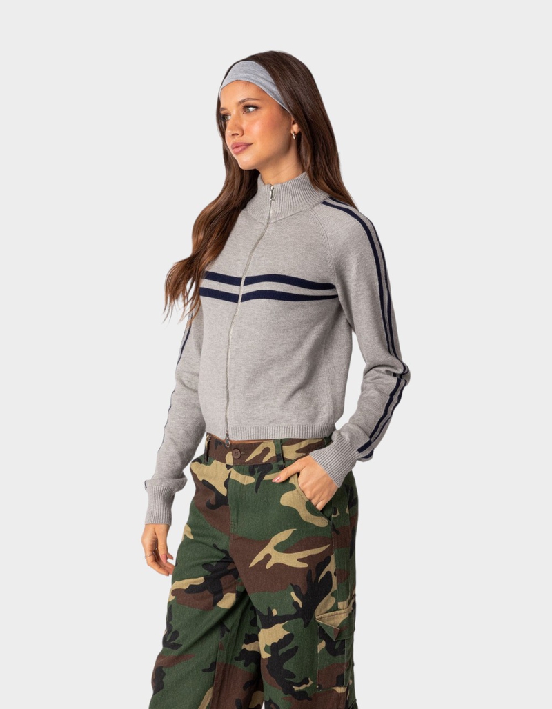 EDIKTED Roxanne Zip Up Knit Cardigan - GRAY - XL | Tillys