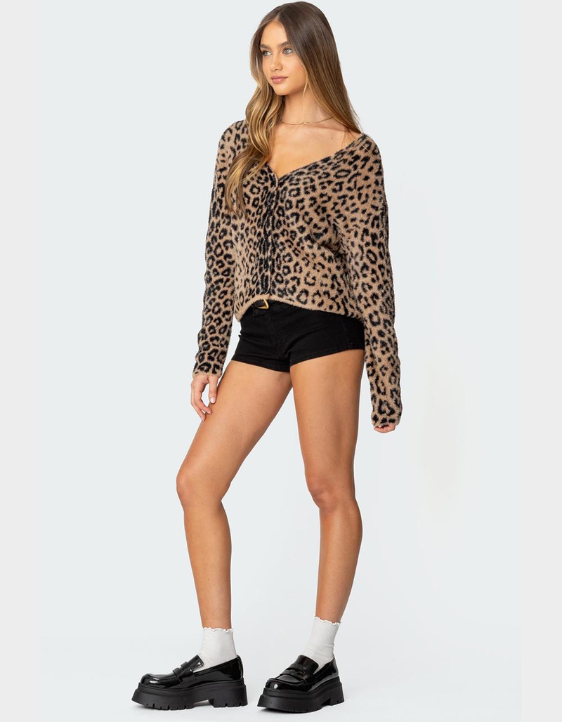 EDIKTED Leopard Printed V-Neck Cardigan - ORANGE - XS | Tillys