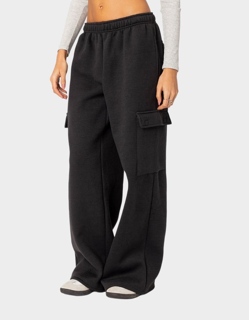 EDIKTED Wide Leg Cargo Sweatpants - GRAY | Tillys