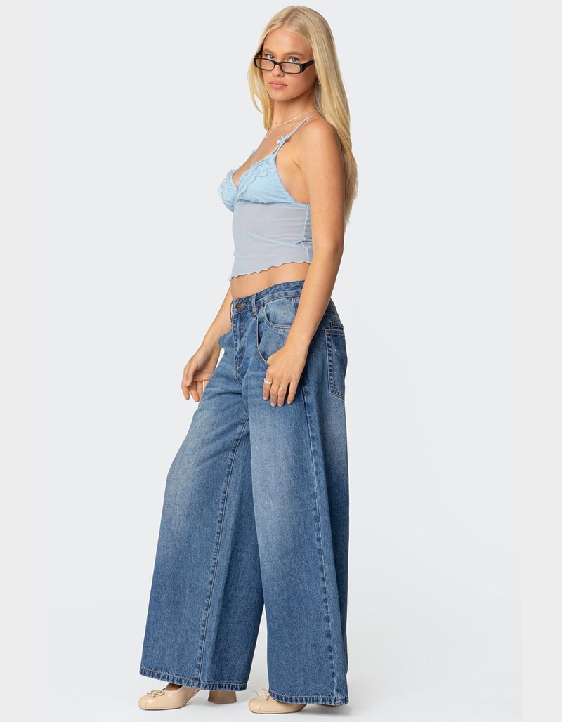 EDIKTED Berkley Sheer Mesh Lacey Top - LIGHT BLUE - M | Tillys