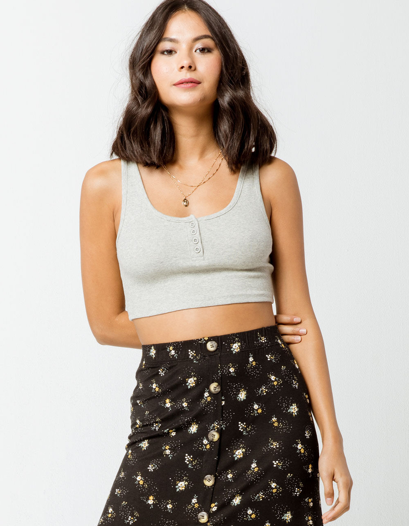 FULL TILT Henley Ribbed Heather Gray Womens Crop Tank Top - HEATHER ...