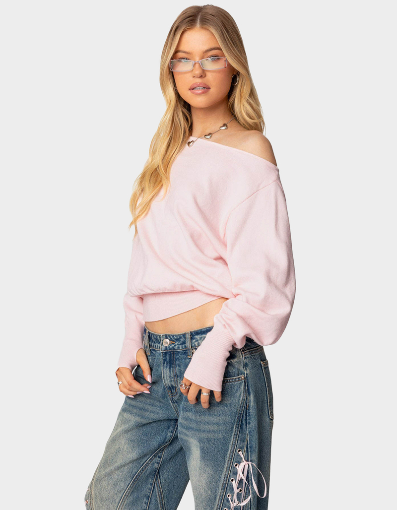 EDIKTED Off Shoulder Oversized Sweater - LIGHT PINK | Tillys