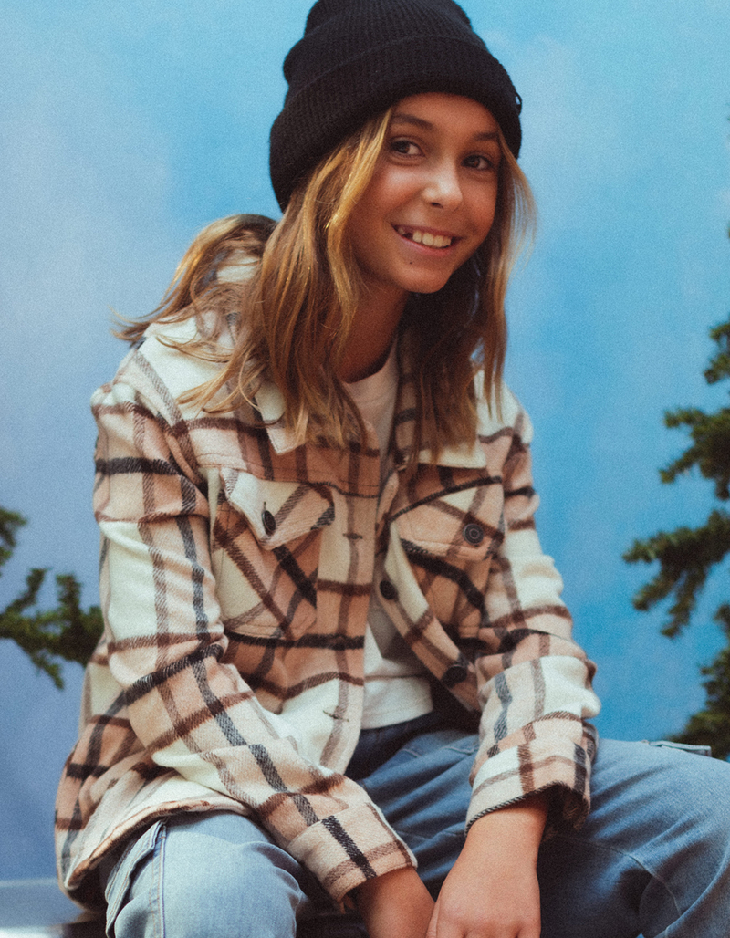 RSQ Girls Plaid Oversized Shacket - Cream Combo | Tillys