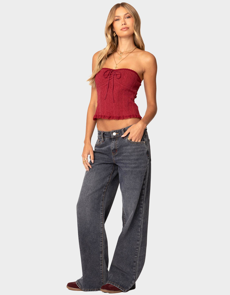 EDIKTED Lacey Knit Tube Top - DK RED | Tillys
