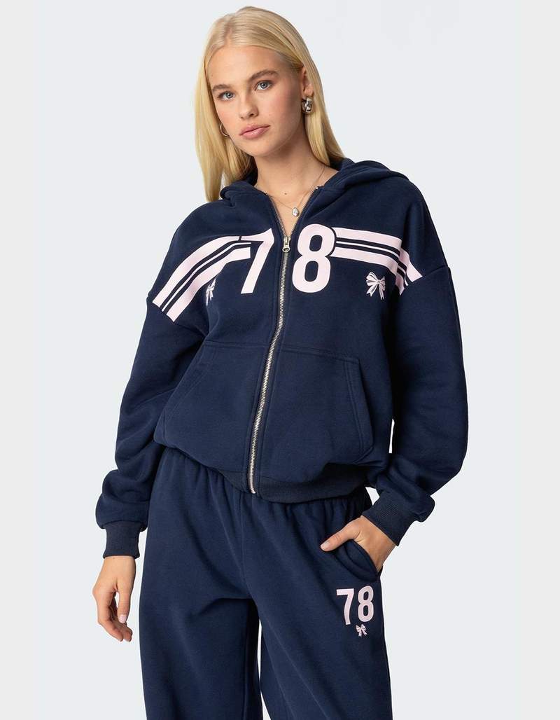 EDIKTED 78 Bow Zip Up Hoodie - NAVY | Tillys