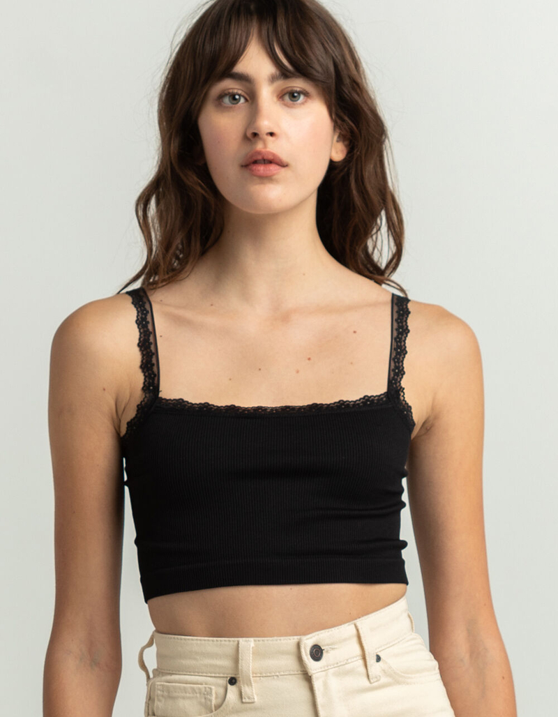 FULL TILT Lace Trim Crop Cami - BLACK | Tillys