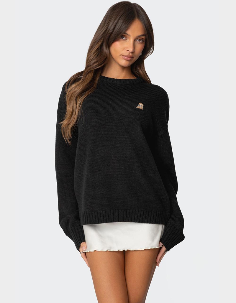 EDIKTED Puppy Love Embroidered Sweater - BLACK - S | Tillys