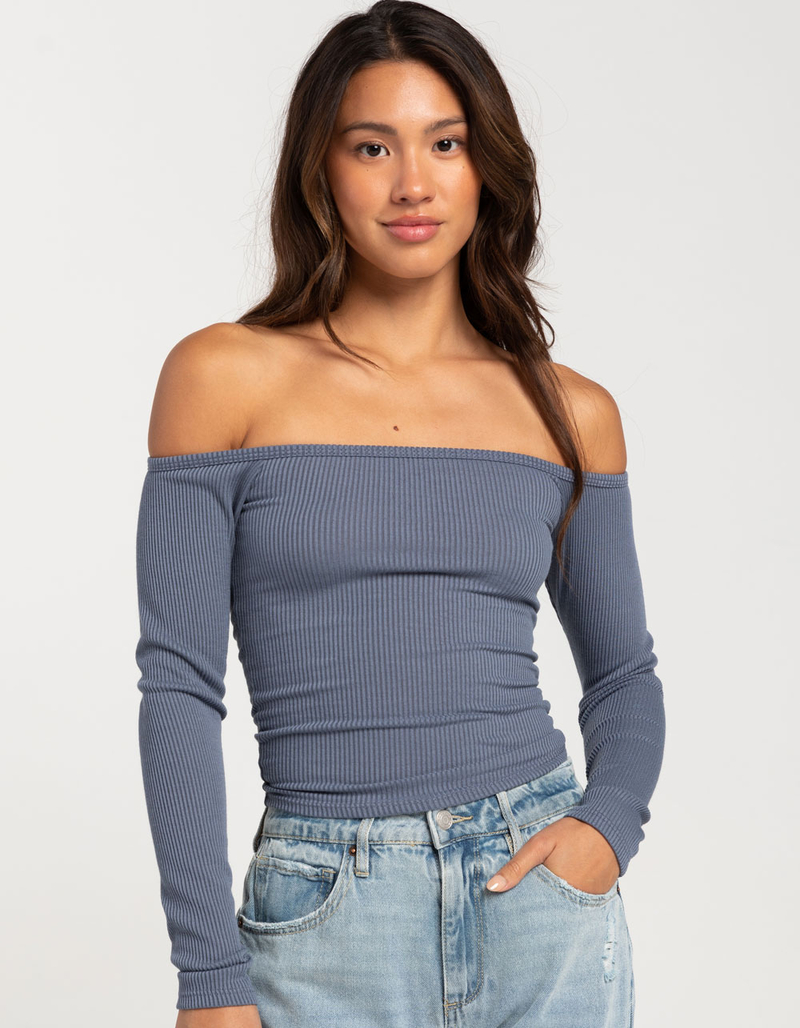 RSQ Womens Off Shoulder Long Sleeve Top - BLUE | Tillys