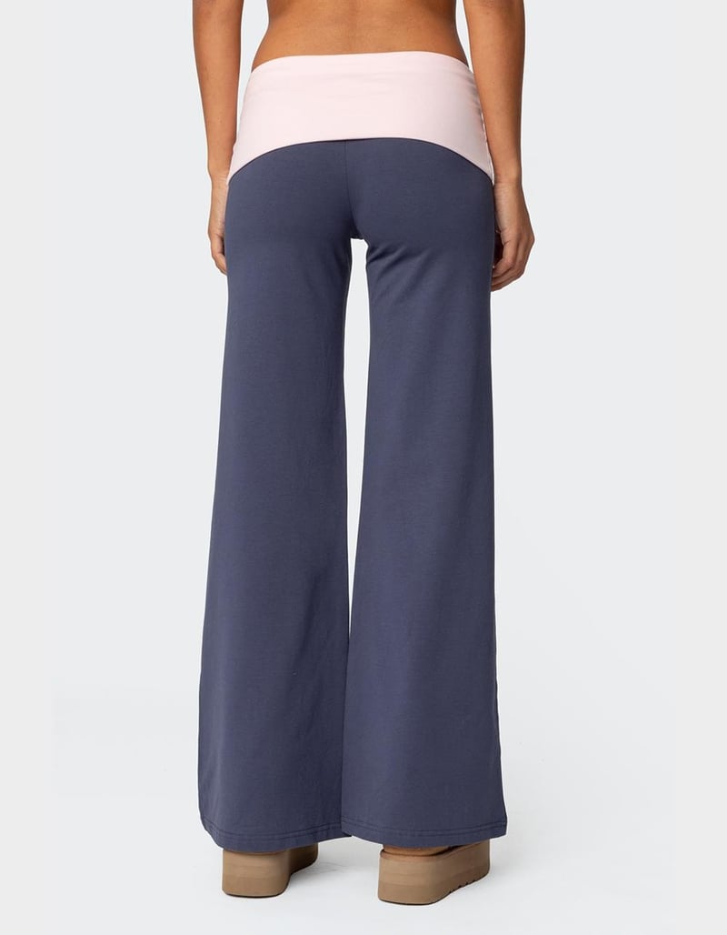 EDIKTED Wide Leg Contrast Fold Over Pants - NAVY | Tillys