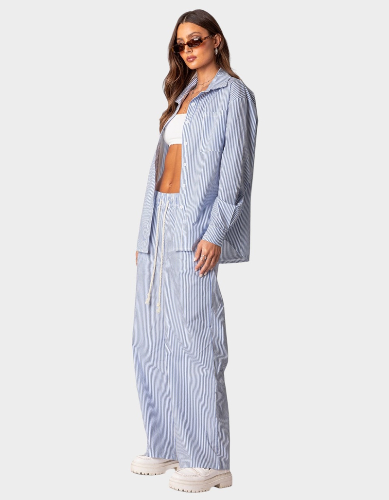 EDIKTED Oversized Pinstripe Button Up Shirt - BLUE | Tillys