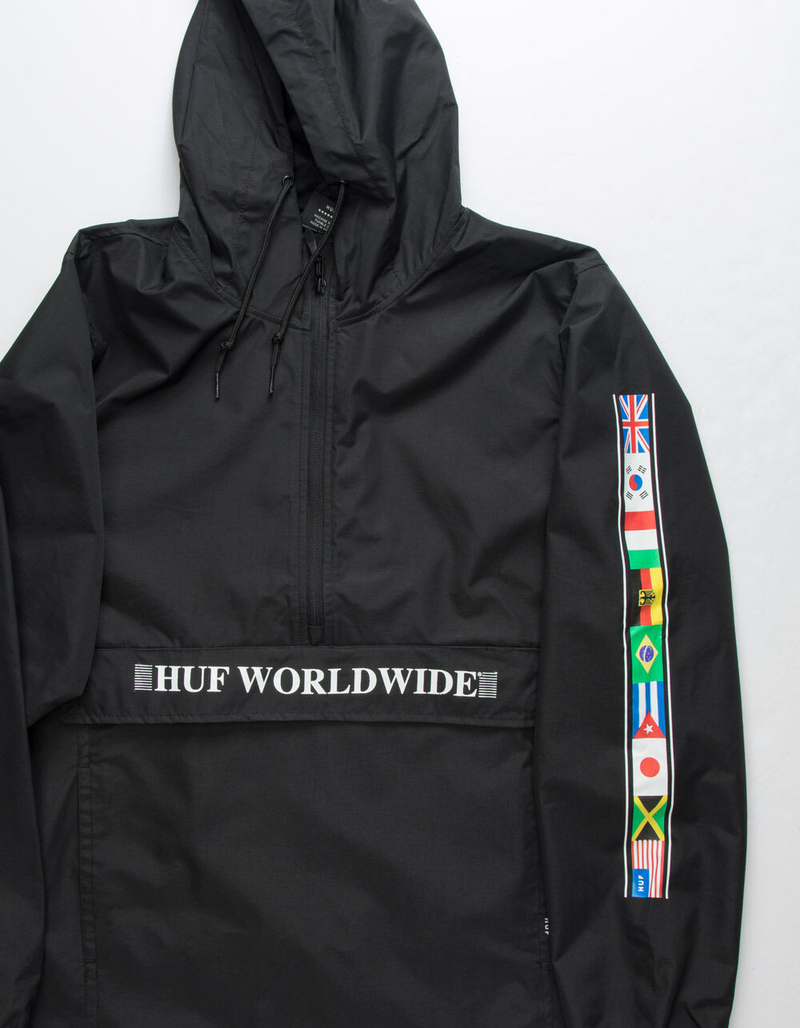 HUF Worldwide Flags Mens Anorak Jacket - BLACK - M | Tillys