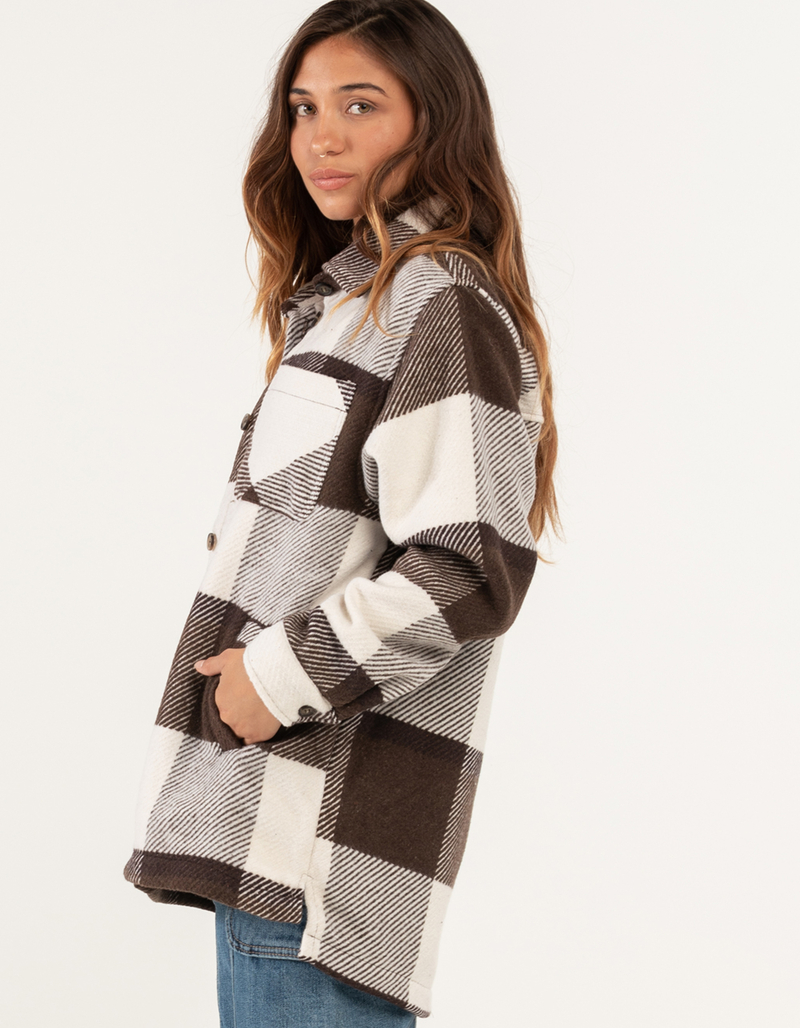 ASHLEY Womens Chunky Wool Plaid Shacket - BROWN - S | Tillys
