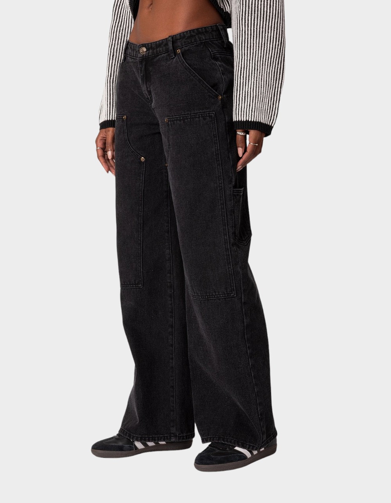 EDIKTED Ayla Low Rise Carpenter Jeans - BLACK | Tillys