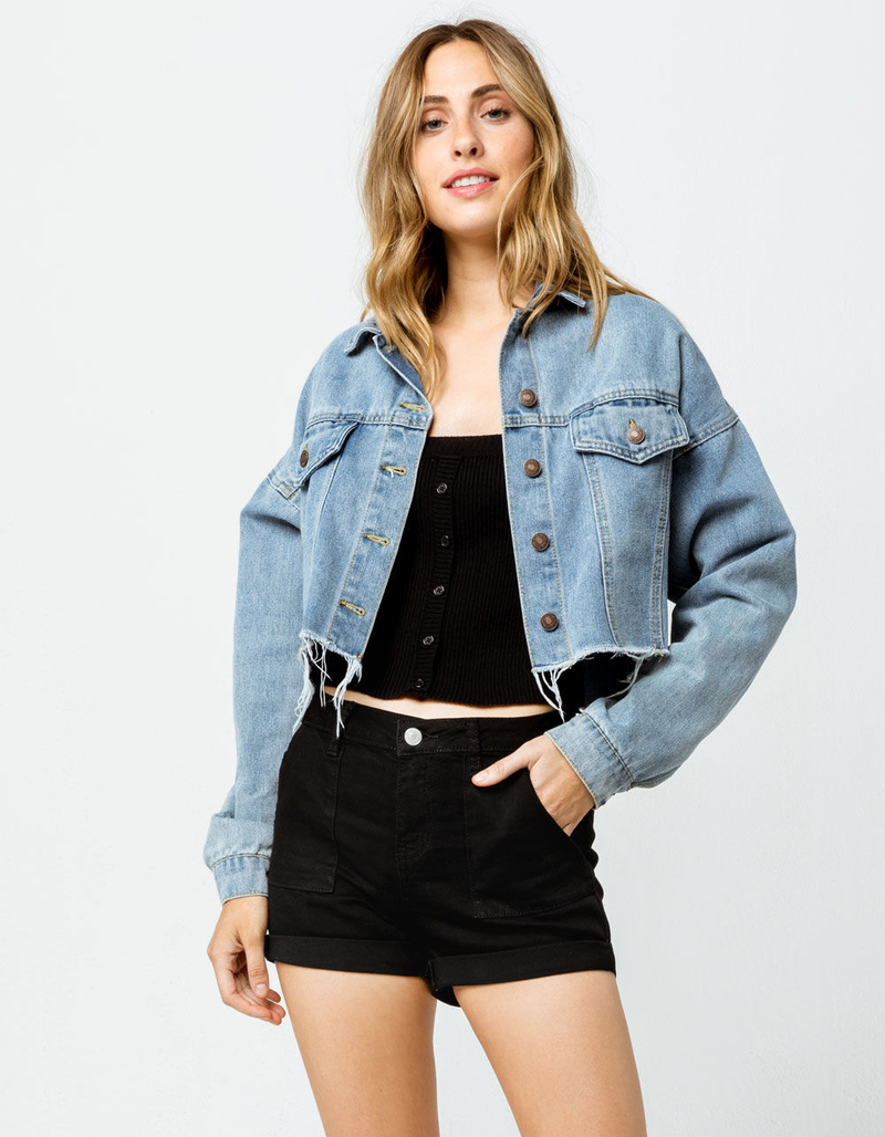 SKY AND SPARROW Pork Chop Pockets Roll Cuff Black Womens Denim Shorts ...