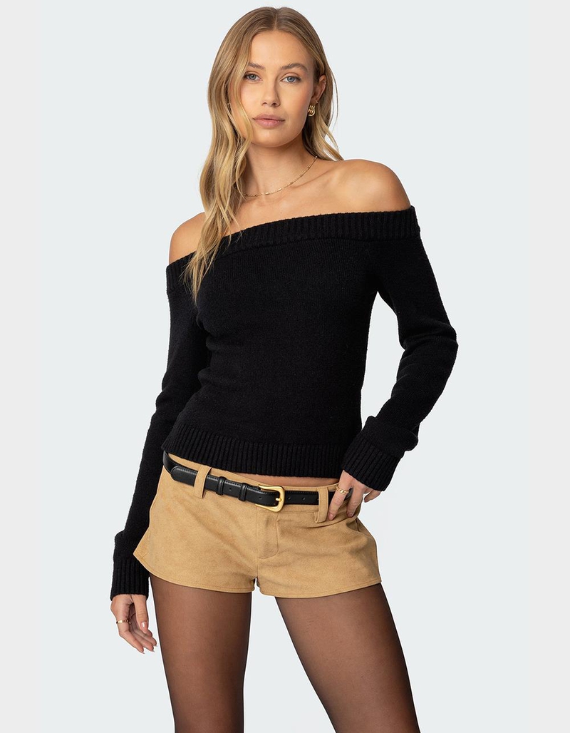 EDIKTED Elona Off Shoulder Knit Top - BLACK | Tillys