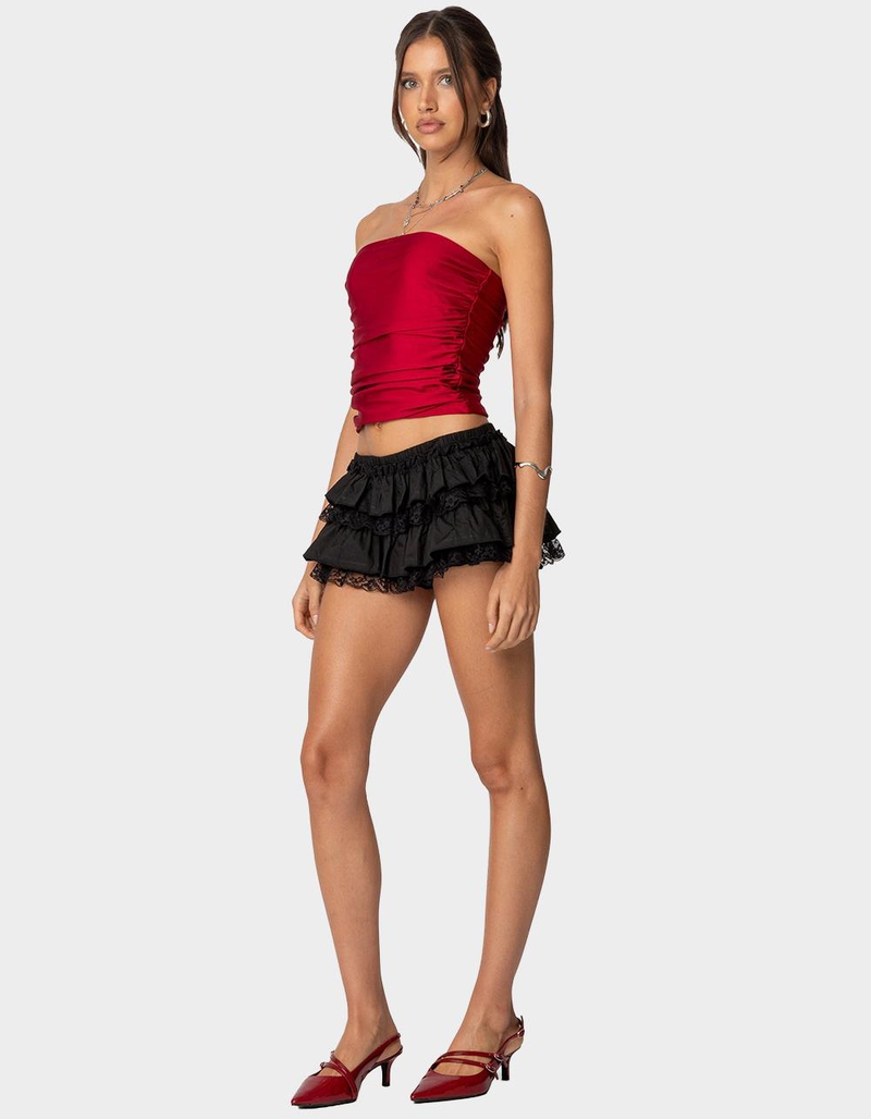 EDIKTED Maxeen Shiny Gathered Tube Top - DK RED | Tillys